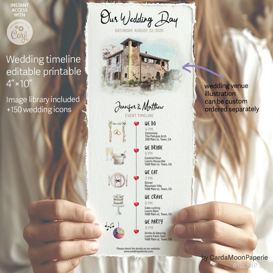 Wedding Timeline Creator, DIY Watercolor Wedding Itinerary Template ...