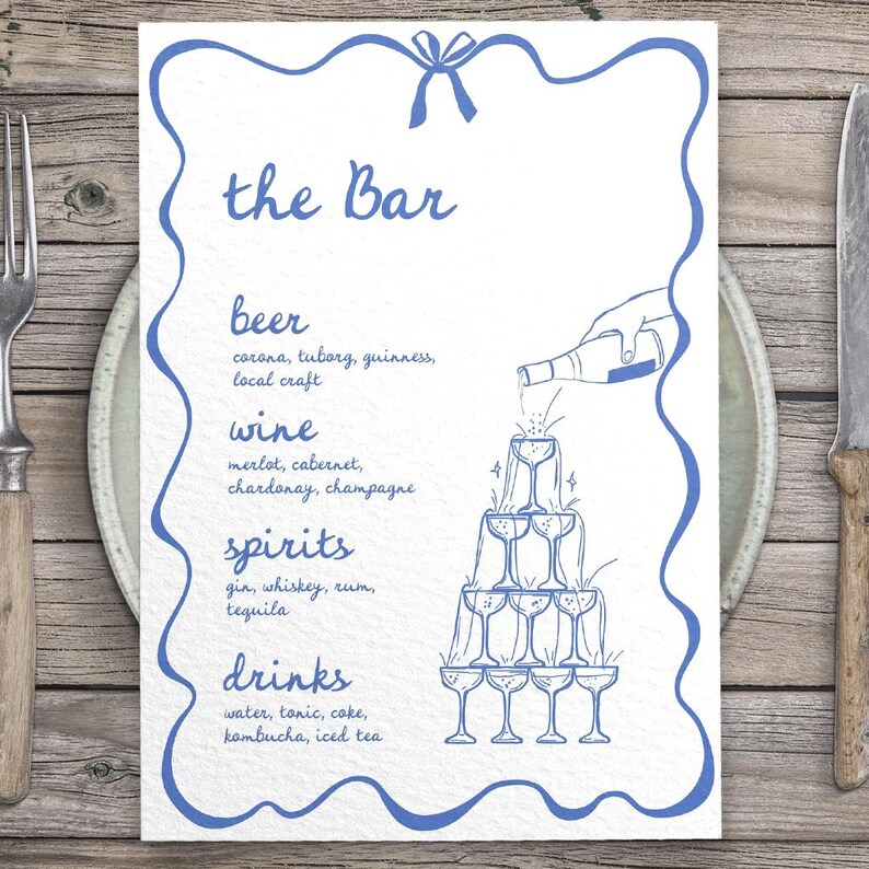 Whimsical Wedding Bar Drink Menu Sign Party Drinks Editable Handdrawn ...
