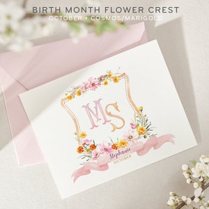 Birth Month Flower Crest Personalized. OCTOBER Monogram Crest Gift ...