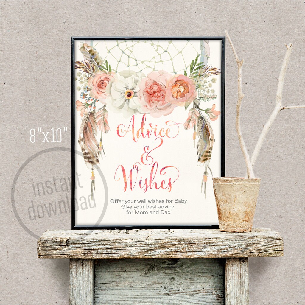 Advice and Wishes table sign dreamcatcher baby shower tribal | Etsy