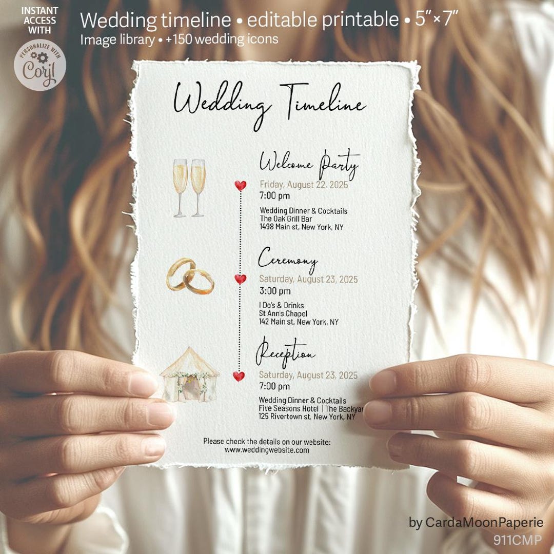 Wedding Timeline Creator, DIY Watercolor Wedding Itinerary Template ...