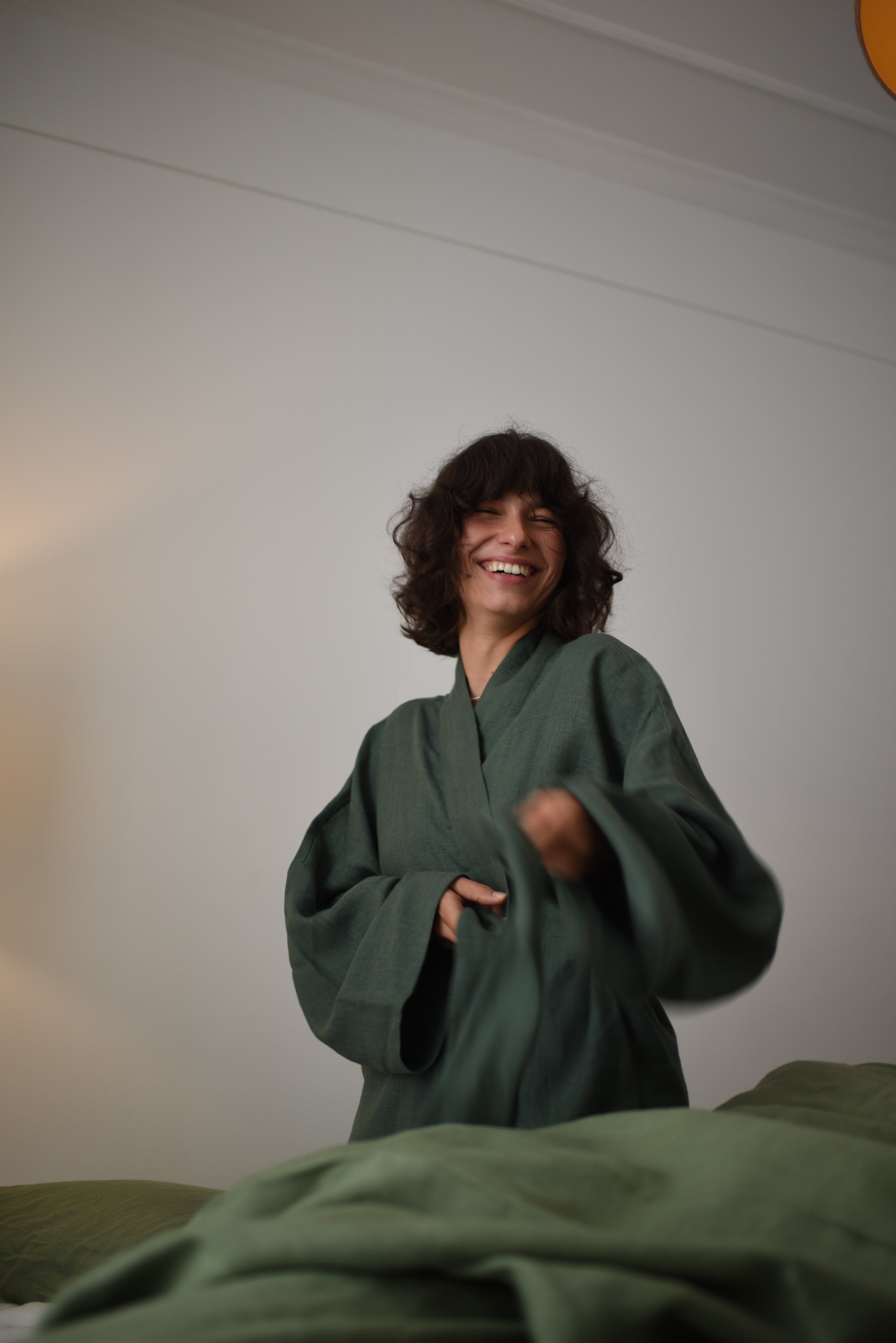 Emerald. Linen Kimono Robe in Green. Oversize Linen Kimono - Etsy