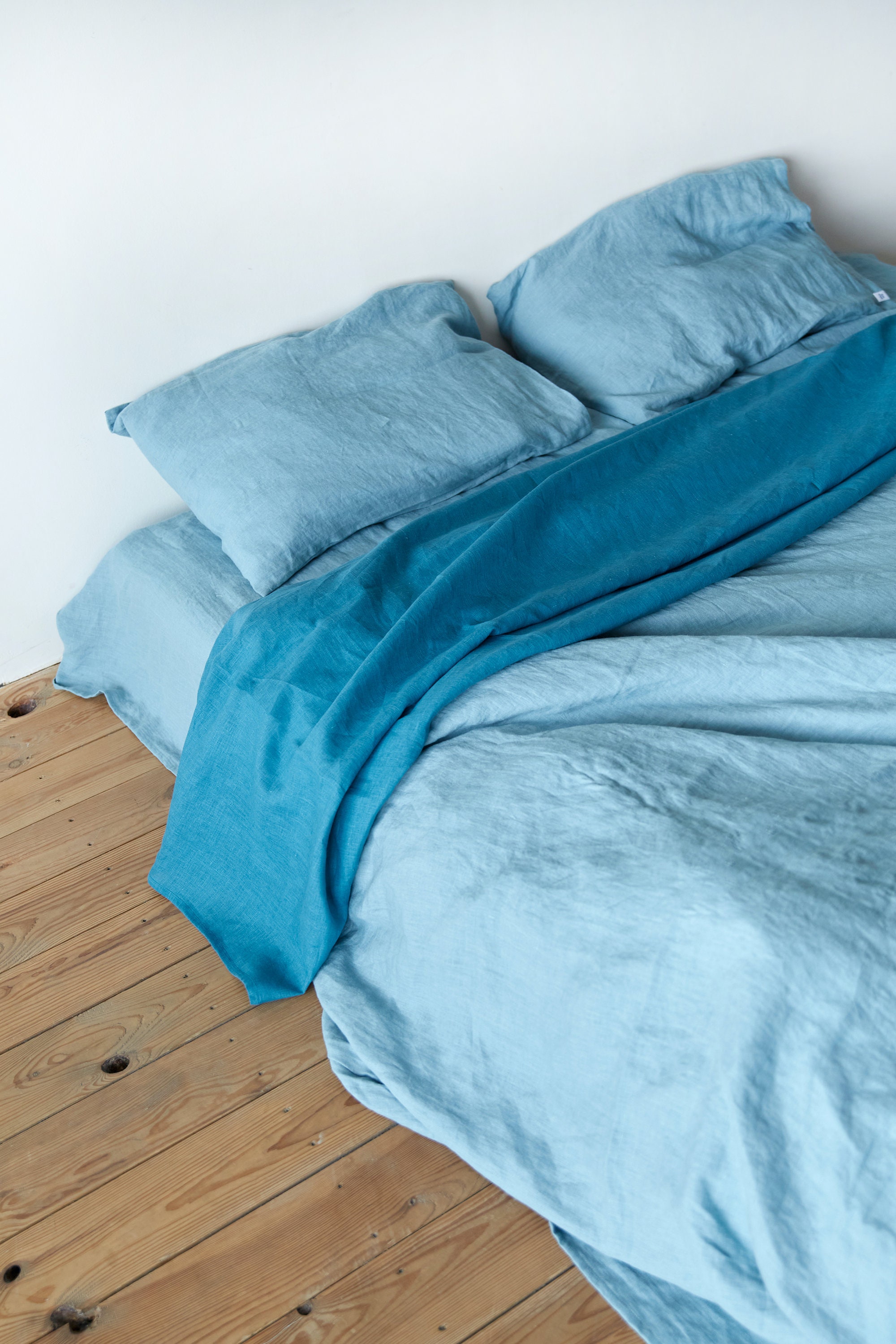 Teal Waves. 4-piece Linen Bedding Set. Linen Duvet Cover 2 - Etsy