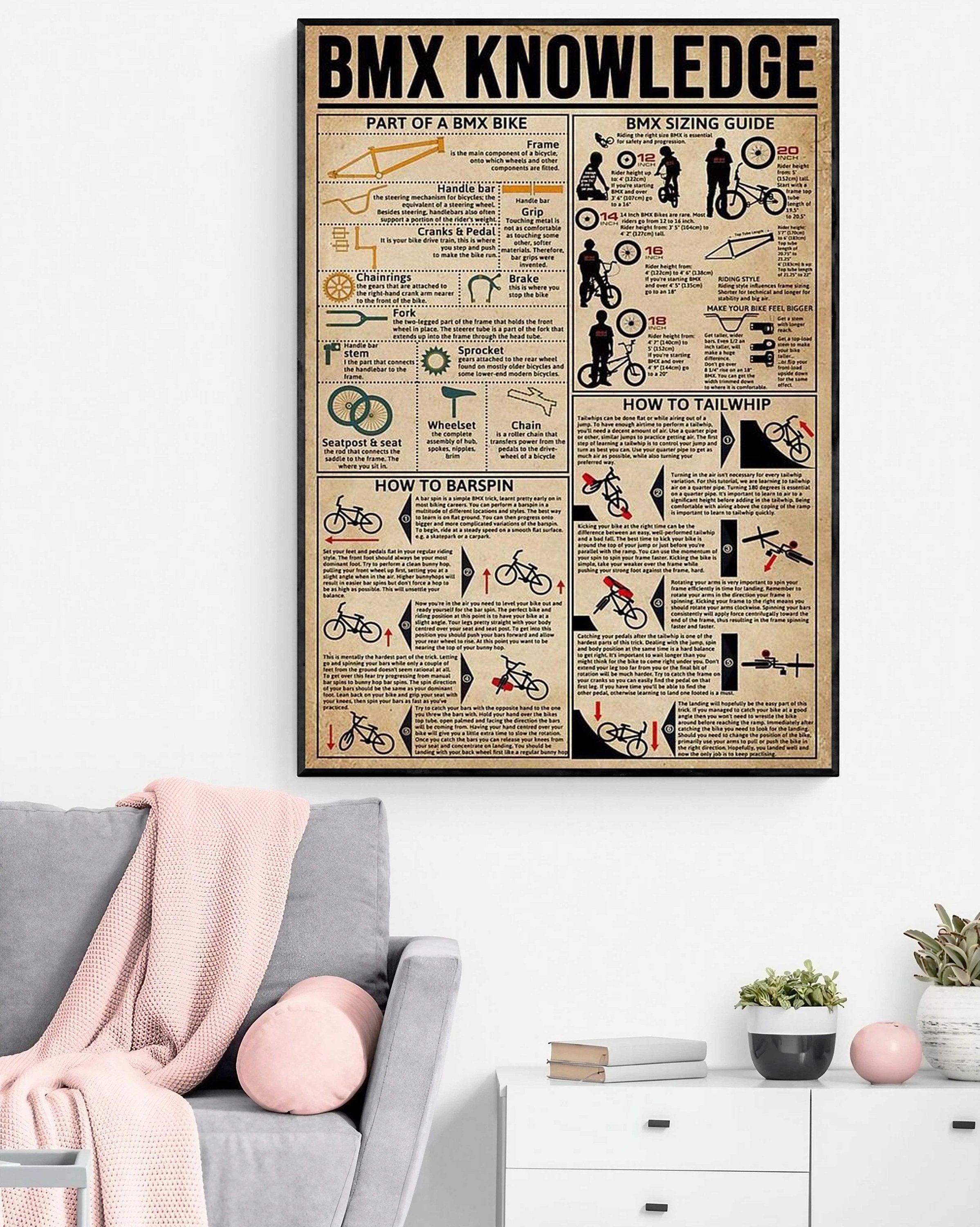 Vintage BMX Knowledge Poster, Bicycle Knowledge Poster, Bicycle Lover ...