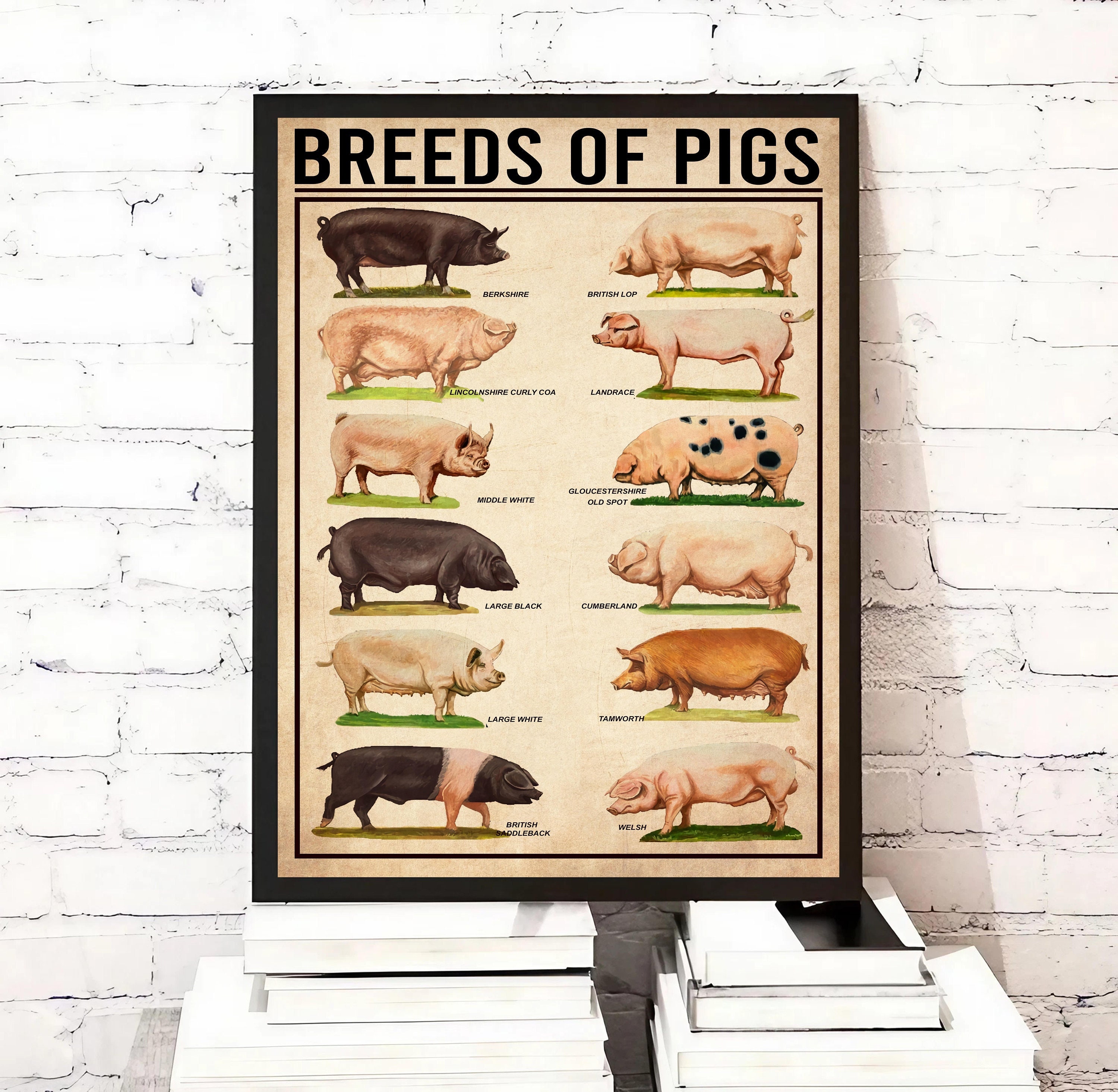 Farmhouse Pig Vertical Poster, Breeds of Pigs Art, Vintage Pig Farm ...