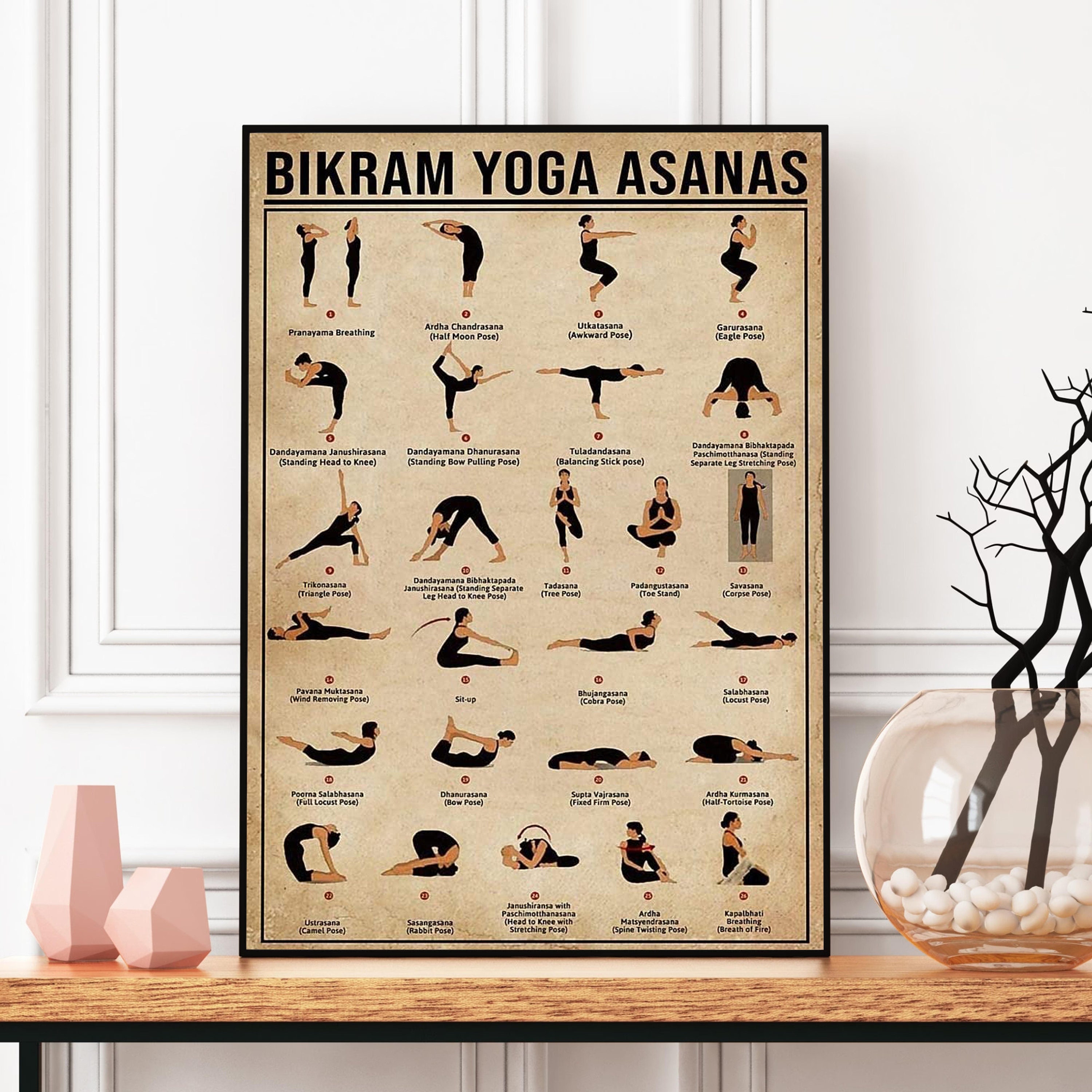 Bikram Yoga Asanas Knowledge Vertical Poster, Yoga Printable, Vintage ...