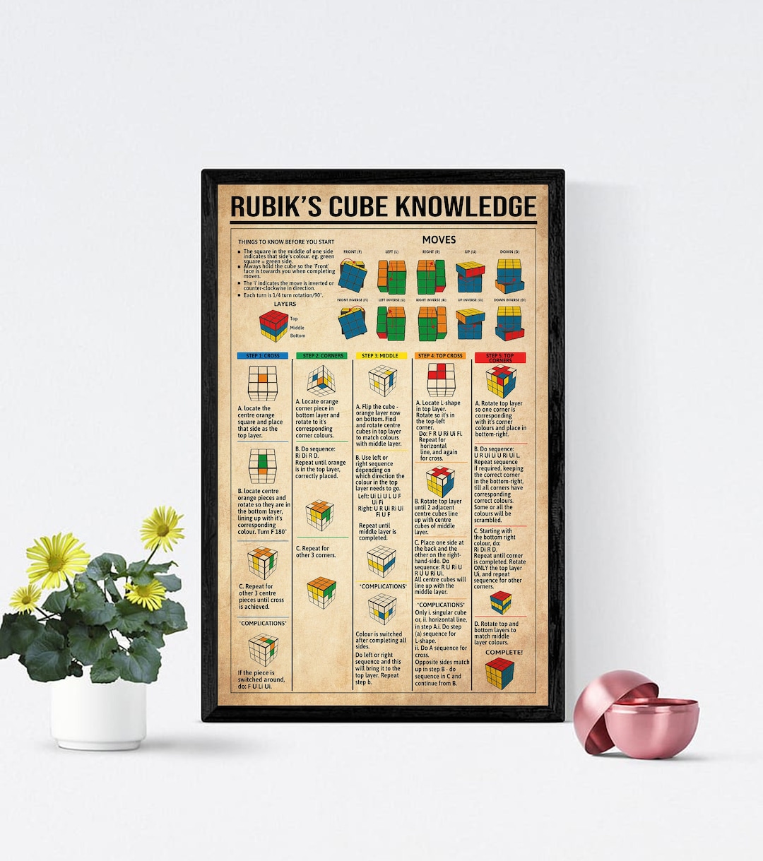 Rubik's Cube Knowledge Poster, Rubik's Cube Poster, Vintage Rubik's ...