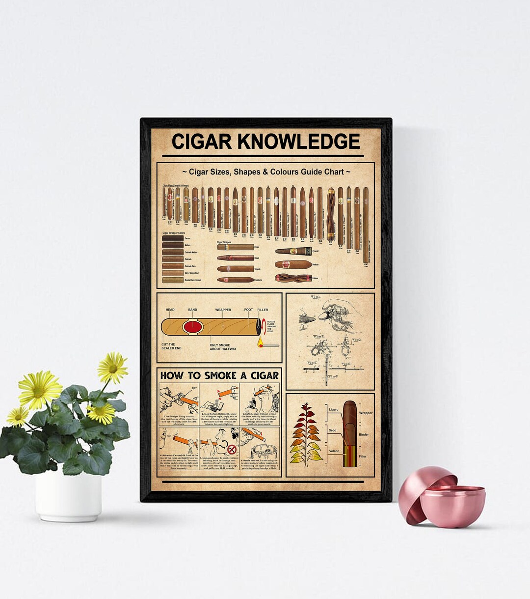 Cigar Knowledge Poster, How to Smoke A Cigar, Cigar Lover Gift, Cigar ...