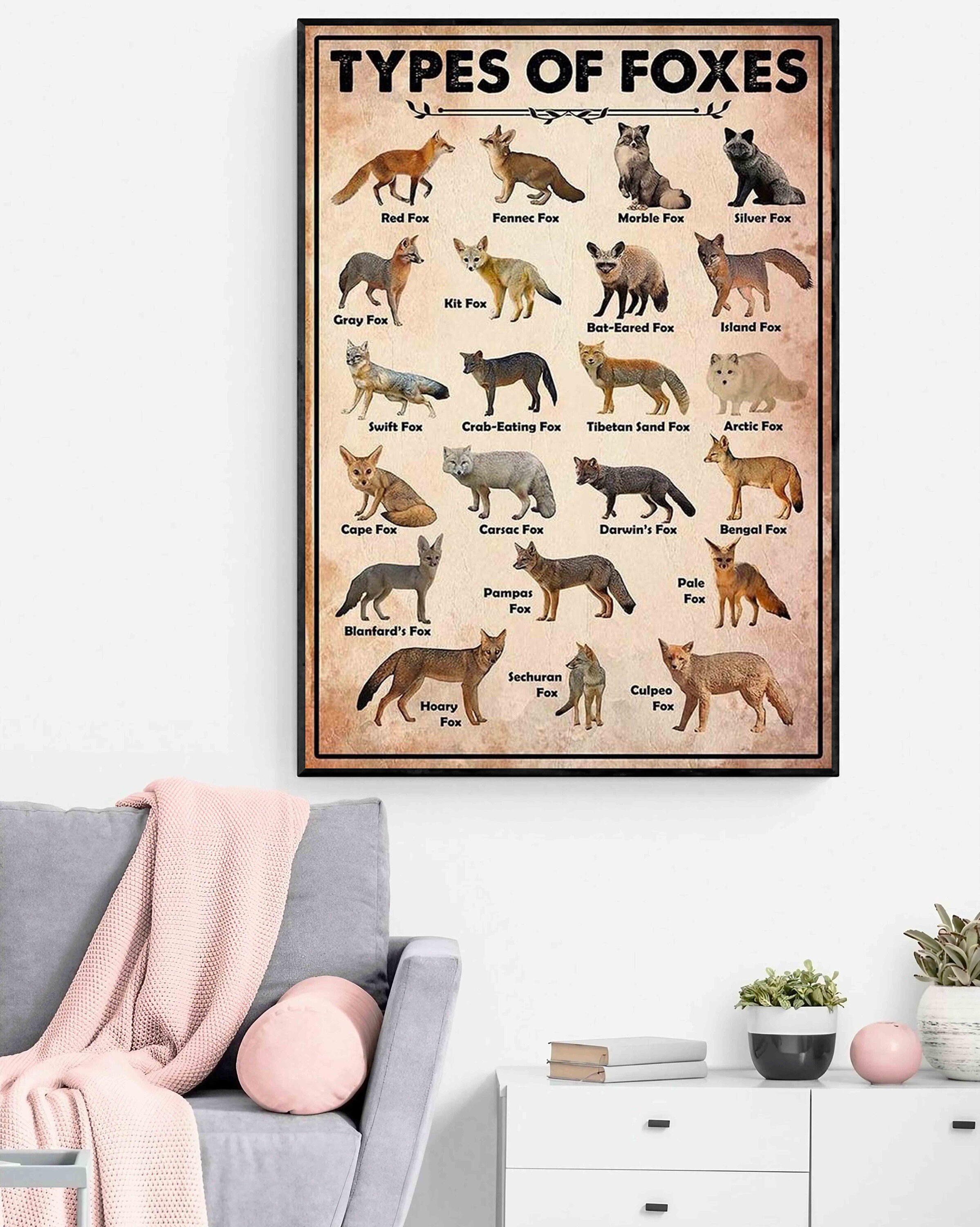 Vintage Types of Foxes Poster, Foxes Art Print, Fox Lover Poster, Fox ...
