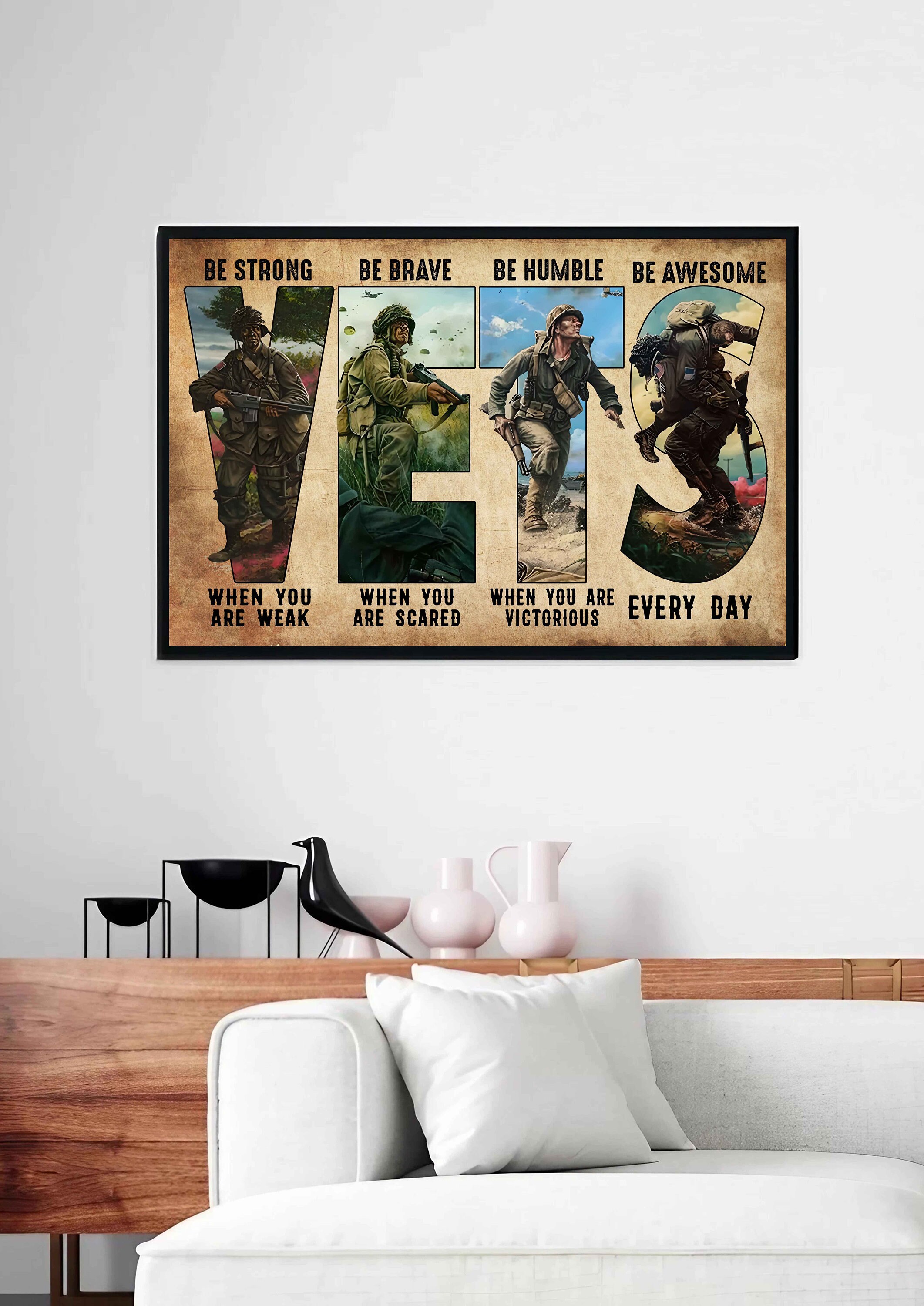 Veteran Soldier Poster, Be Strong Be Brave Be Humble Be Awesome, Gift ...