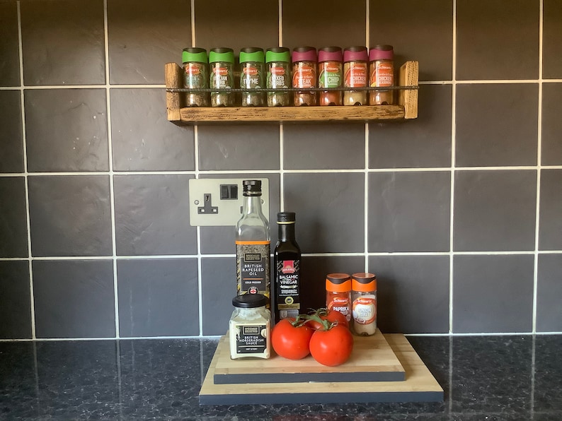 Reclaimed Wood Spice Rack / Herb Rack Rustic Look With Rebar - Etsy UK