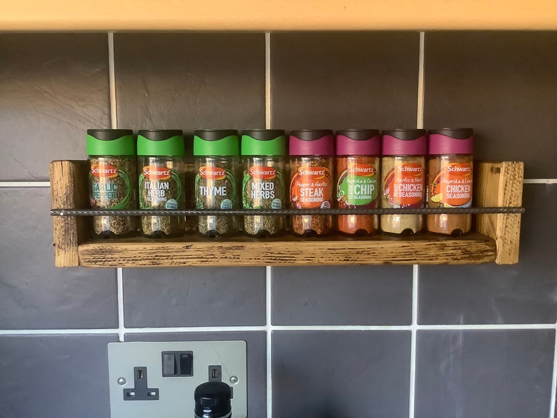 Reclaimed Wood Spice Rack / Herb Rack Rustic Look With Rebar | Etsy UK