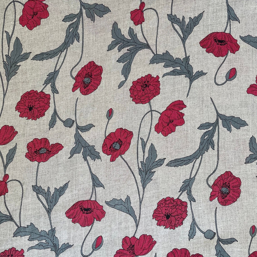 Hokkoh: Dark Pink Poppies Linen (sold by the 1/2 Yard) - Etsy