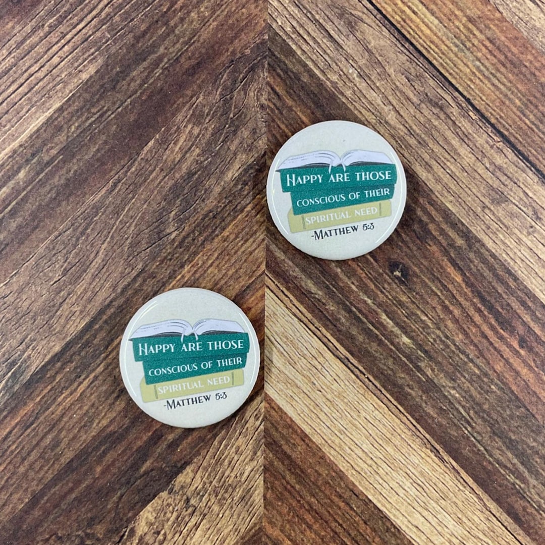 JW 2026 Year Text Button Pin Happy Are Those Conscious of Their ...