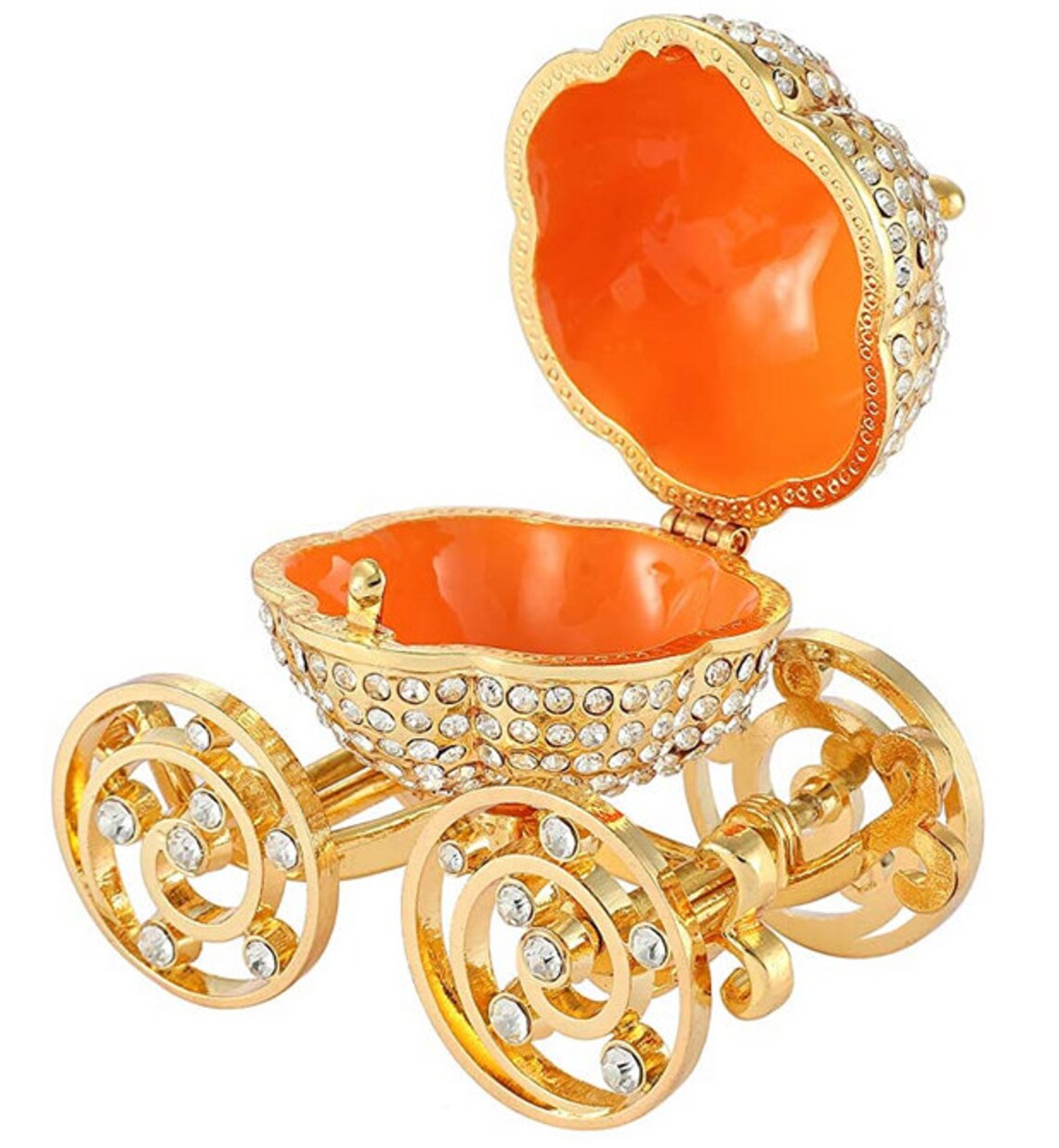 Stunning Cinderella Rhinestone Pumpkin Carriage Enameled Hinged Trinket ...