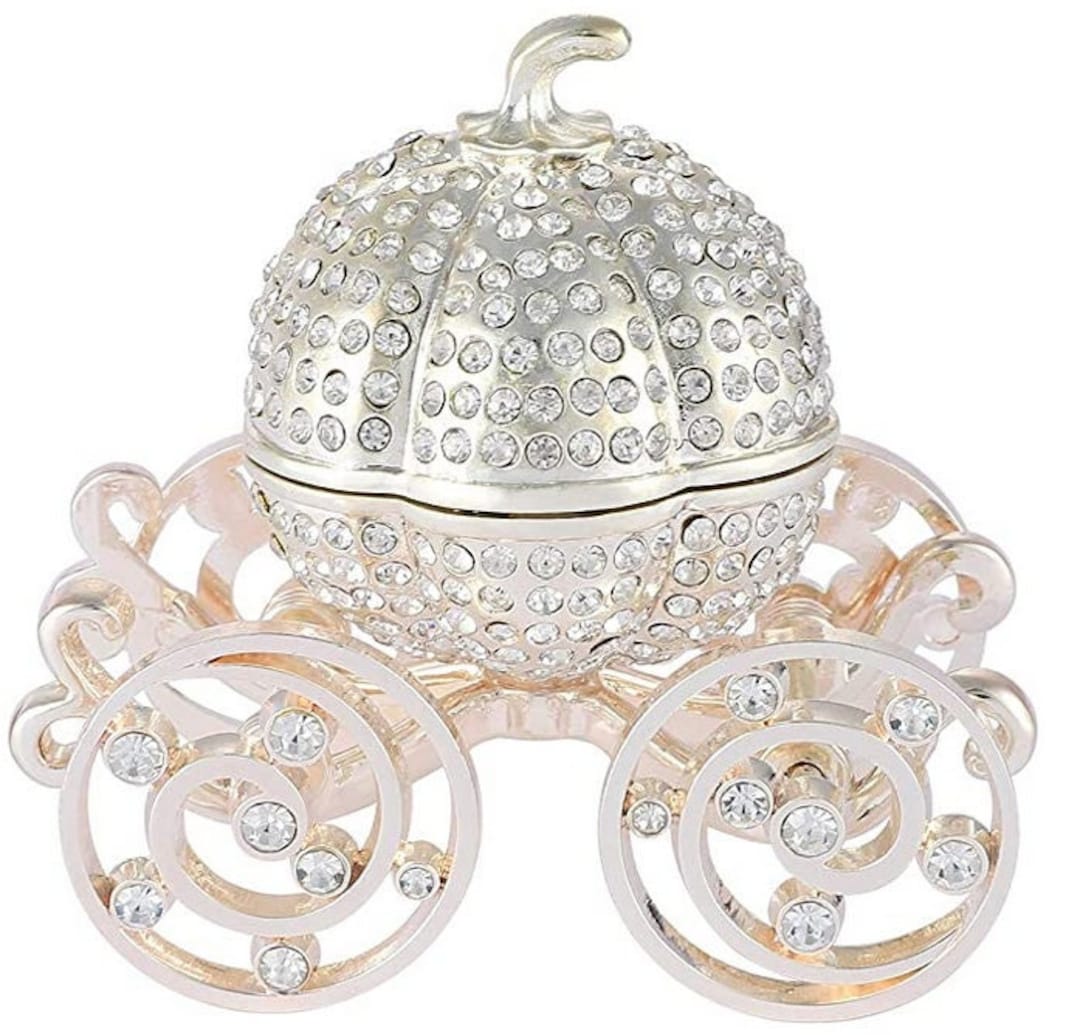 Stunning Cinderella Rhinestone Pumpkin Carriage Enameled Hinged Trinket ...