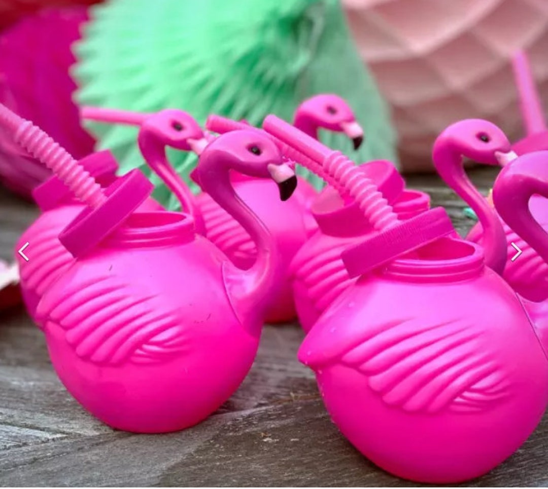 6 Pack 16oz Vibrant Pink Flamingo Cup With Straw Kids Birthday Beach ...