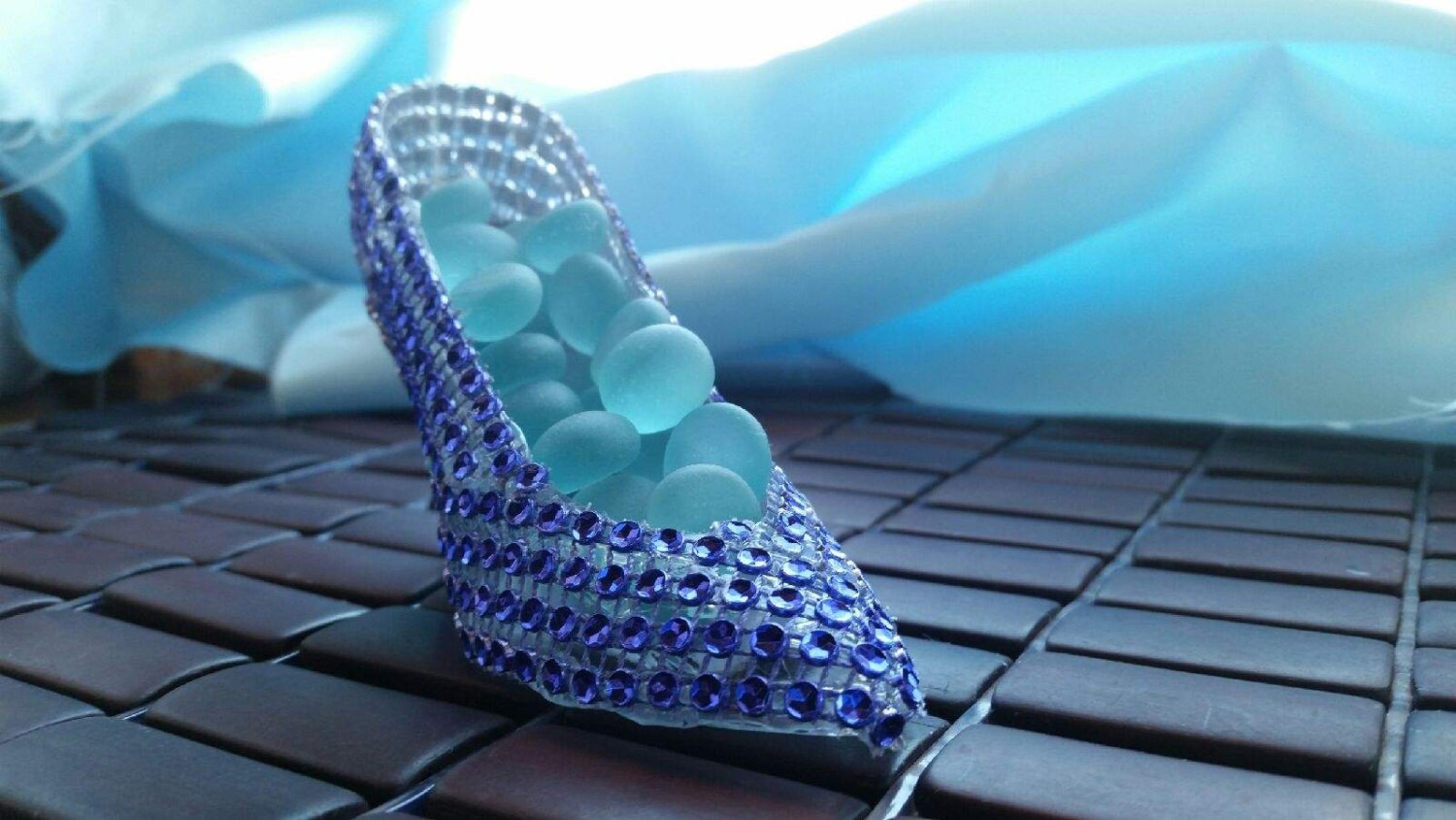 Cinderella Handmade ROYAL BLUE Plastic Slipper Rhinestone Princess ...