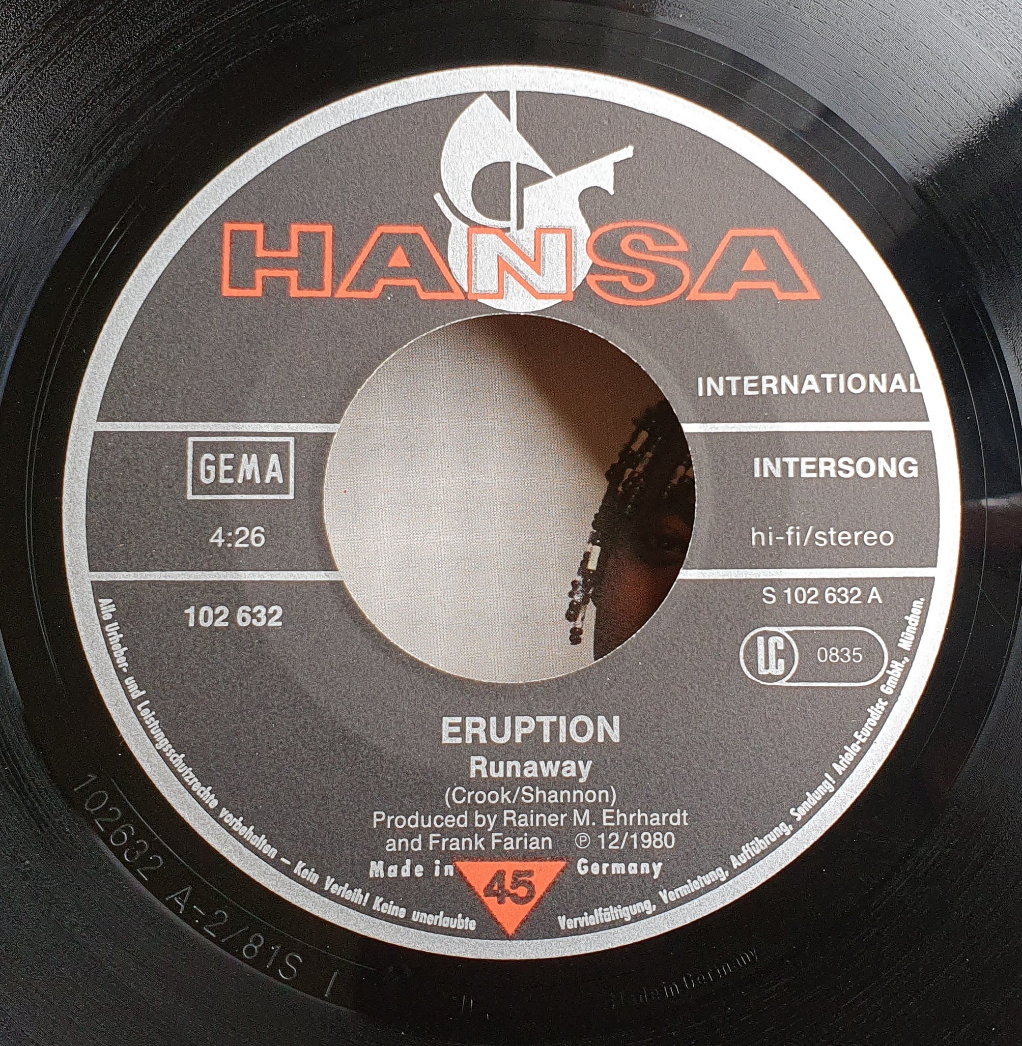 Eruption Original 70s Vinyl 7" Record, Runaway, 1979, German Pressing ...