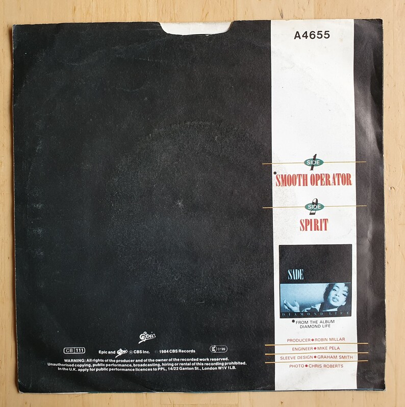 Sade the Sweetest Taboo Vinyl Single, 1984, A4655, German Pressing - Etsy