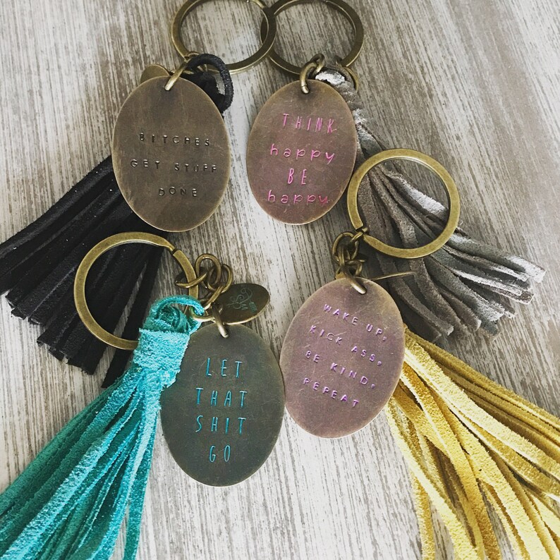 Personalized, Hand Stamped Keychain With Leather Tassel - Etsy