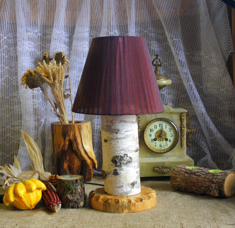 TABLE LAMP Hand Crafted Silver Birch Wood Tree Log Bark Rustic Lamp 46 ...
