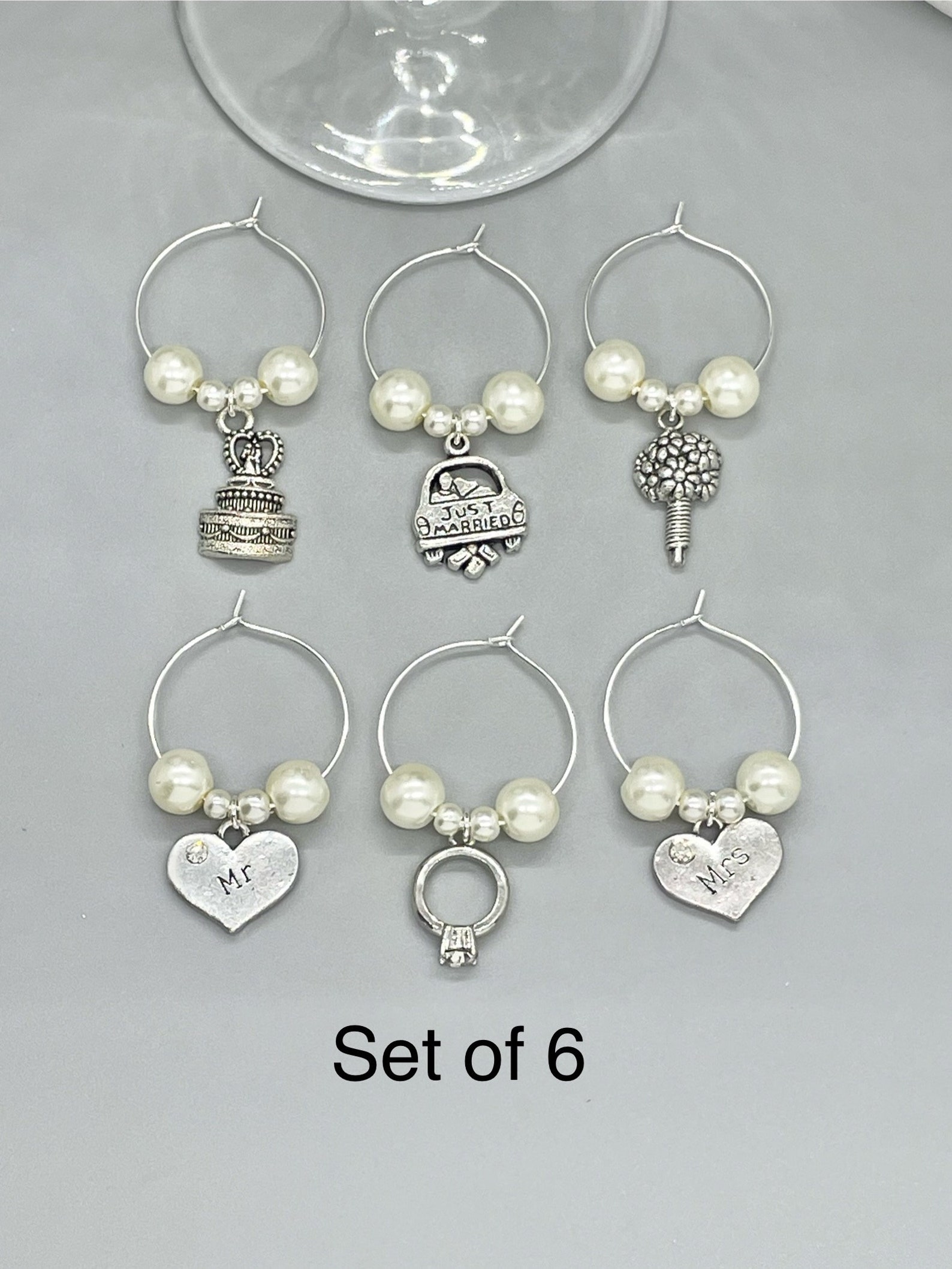 Wedding Wine Glass Charms: Bridal Party Stem Markers, Set of 6 - Etsy