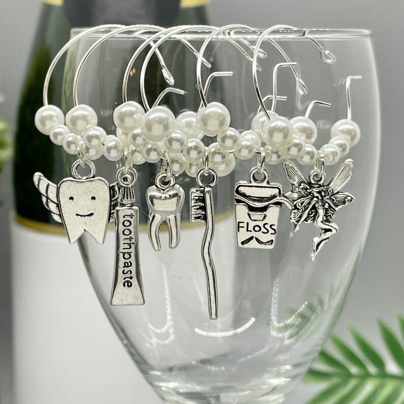 Set of 6, Dental, Tooth Fairy, Dentist Office Wine Charm Set, Ready to ...