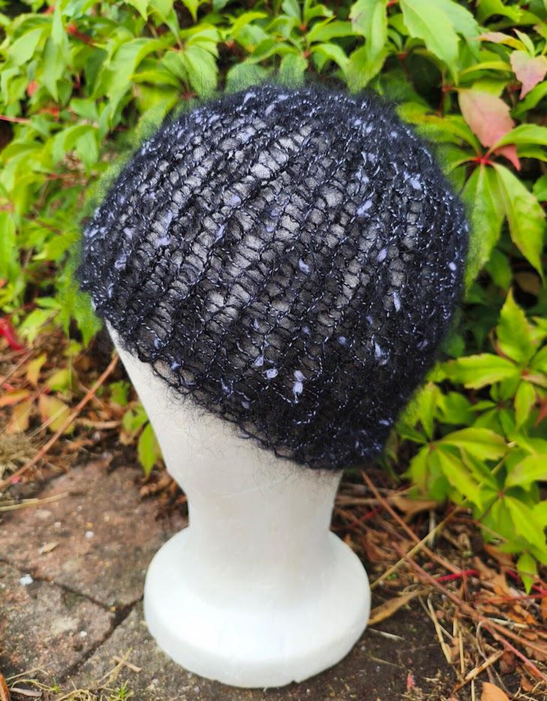Mohair Skull Cap. Hand Knitted. Black With White Fleck - Etsy