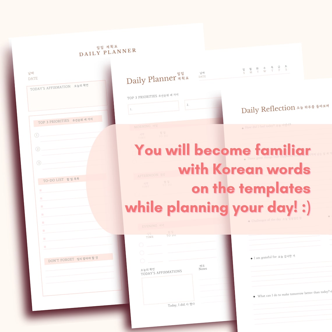 Printable Daily Planner Templates With Learning Korean Language ...