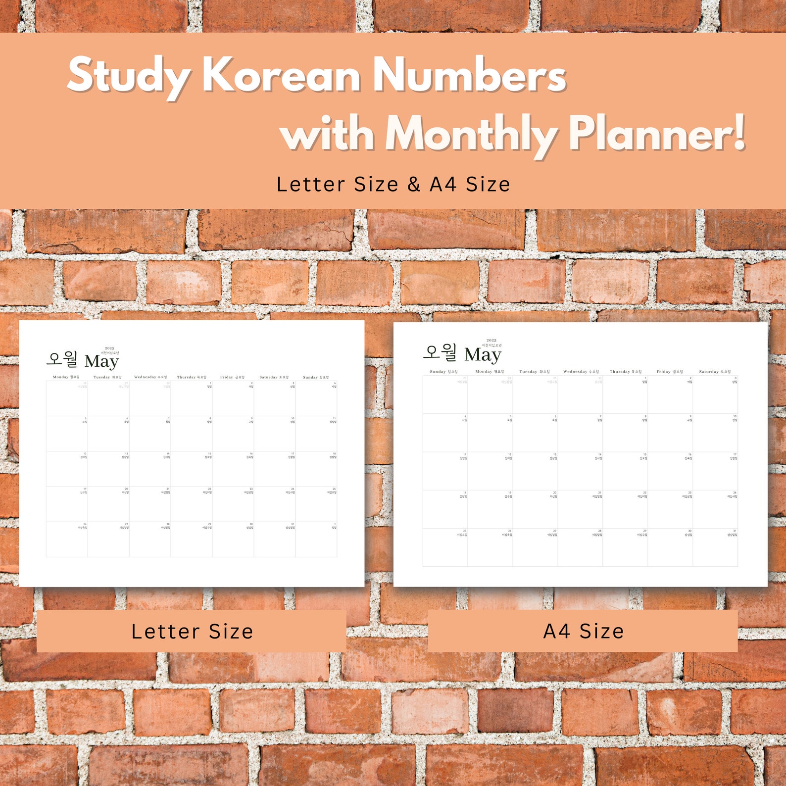 2024 2025 Study Korean Numbers With Monthly Planner: Korean Calendar ...