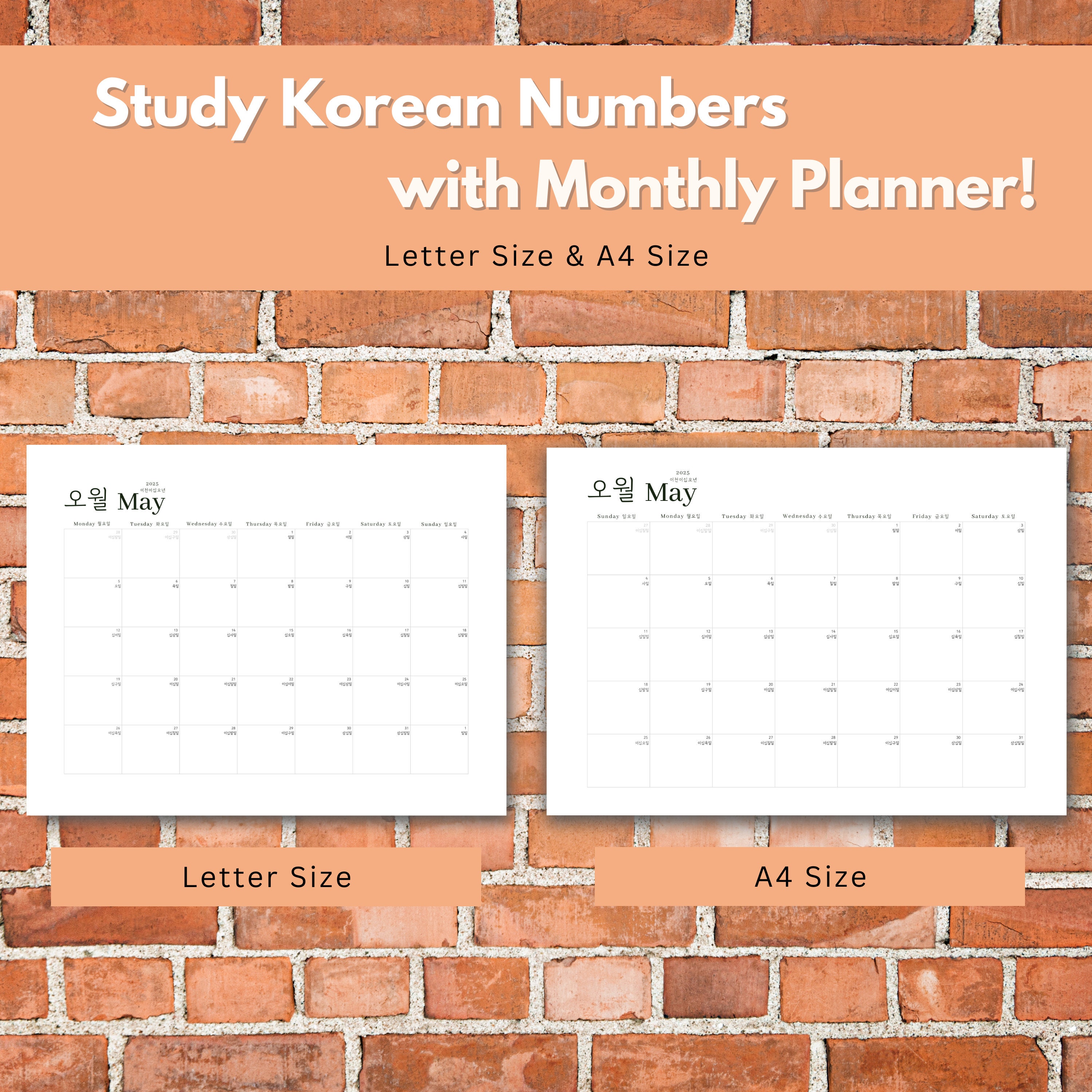 2024 2025 Study Korean Numbers With Monthly Planner: Korean Calendar ...