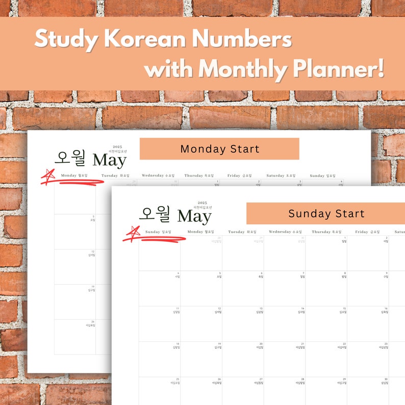 2024 2025 Study Korean Numbers With Monthly Planner: Korean Calendar ...