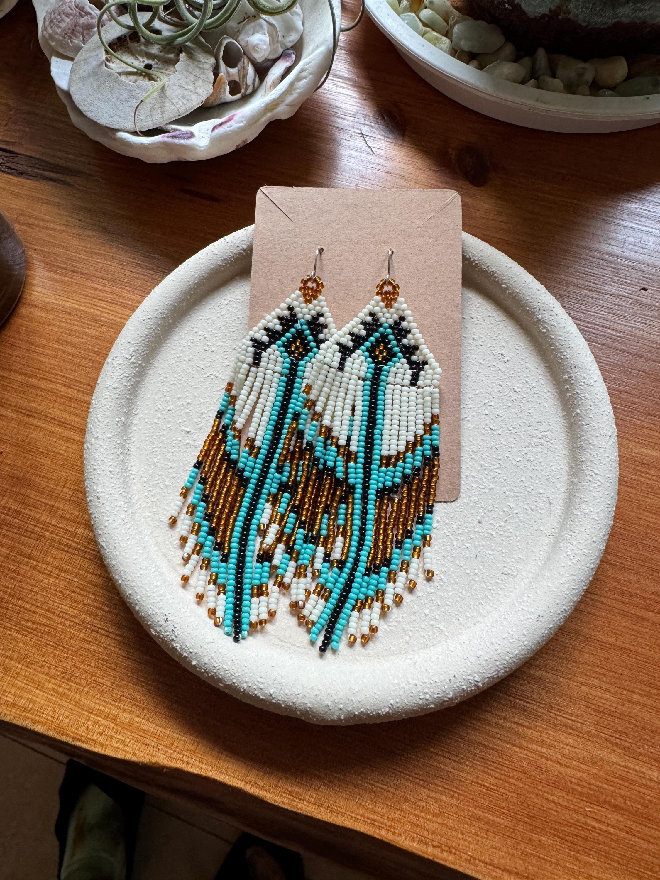 Boho Seed Bead Earrings / Fringe Earringe / Hand Weaved Earrings / Boho ...