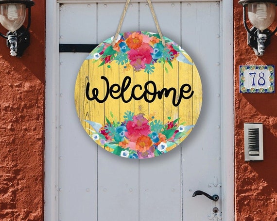 Yellow Welcome Sign Welcome Floral Door Hanger Yellow - Etsy