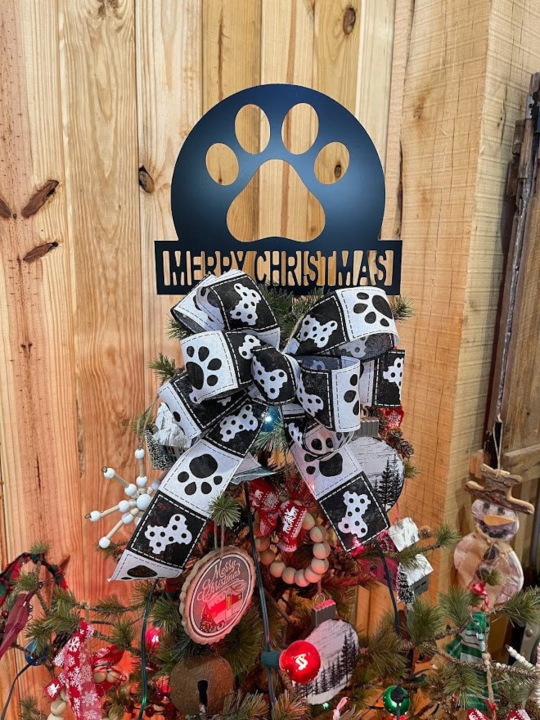 Dog Tree Topper Personalized With Paw Prints and Name or Words - Custom ...