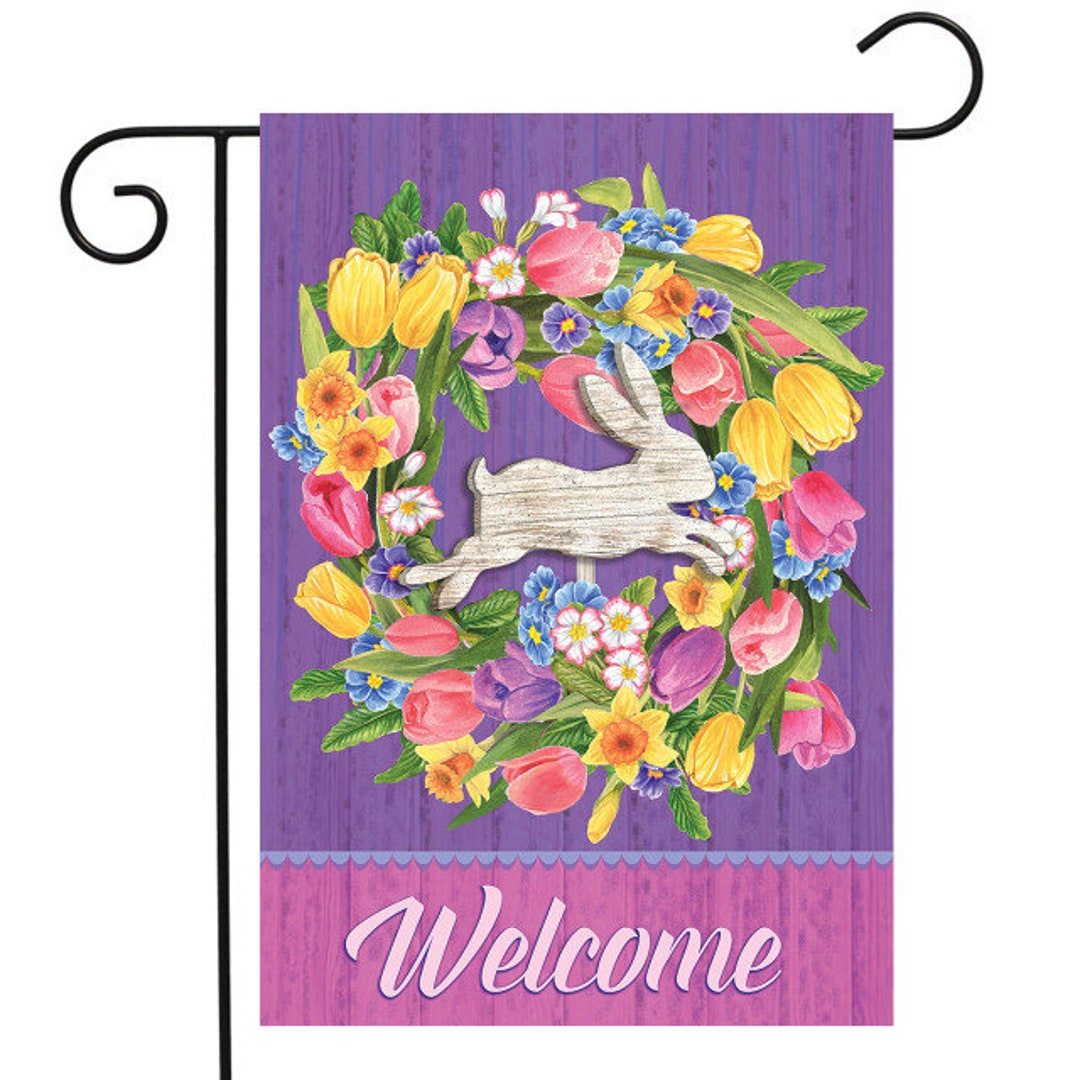 Easter Garden Flag Spring Yard Flag Easter Bunny Tulips Welcome Sign-12 ...