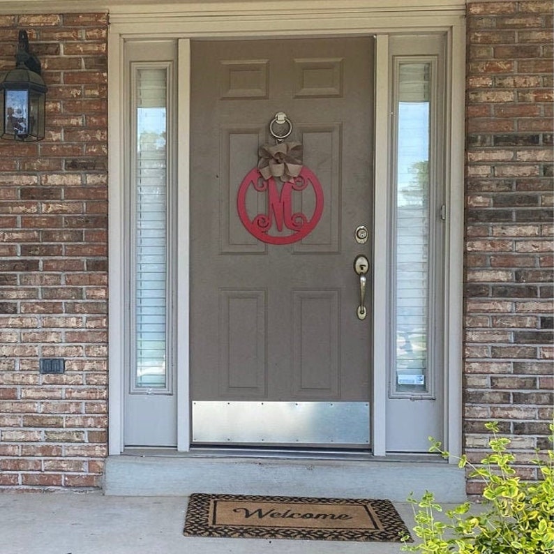 Initial Door Wreath 18 Inch Metal ACM Monogram Porch Sign - Etsy