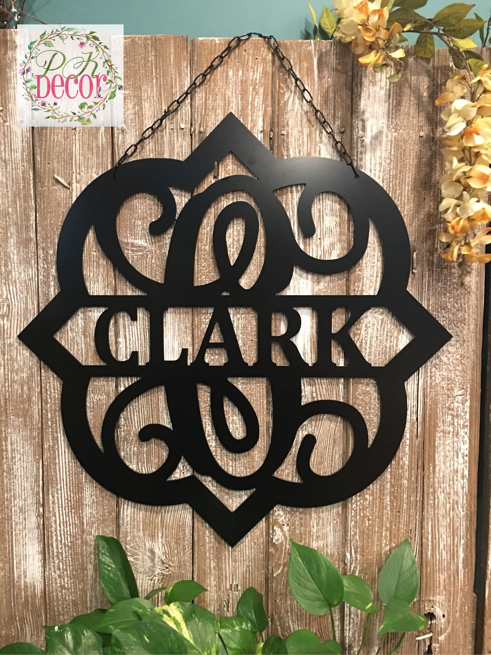 Split Letter Monogram Sign 18 Inch Metal ACM Quatrefoil | Etsy