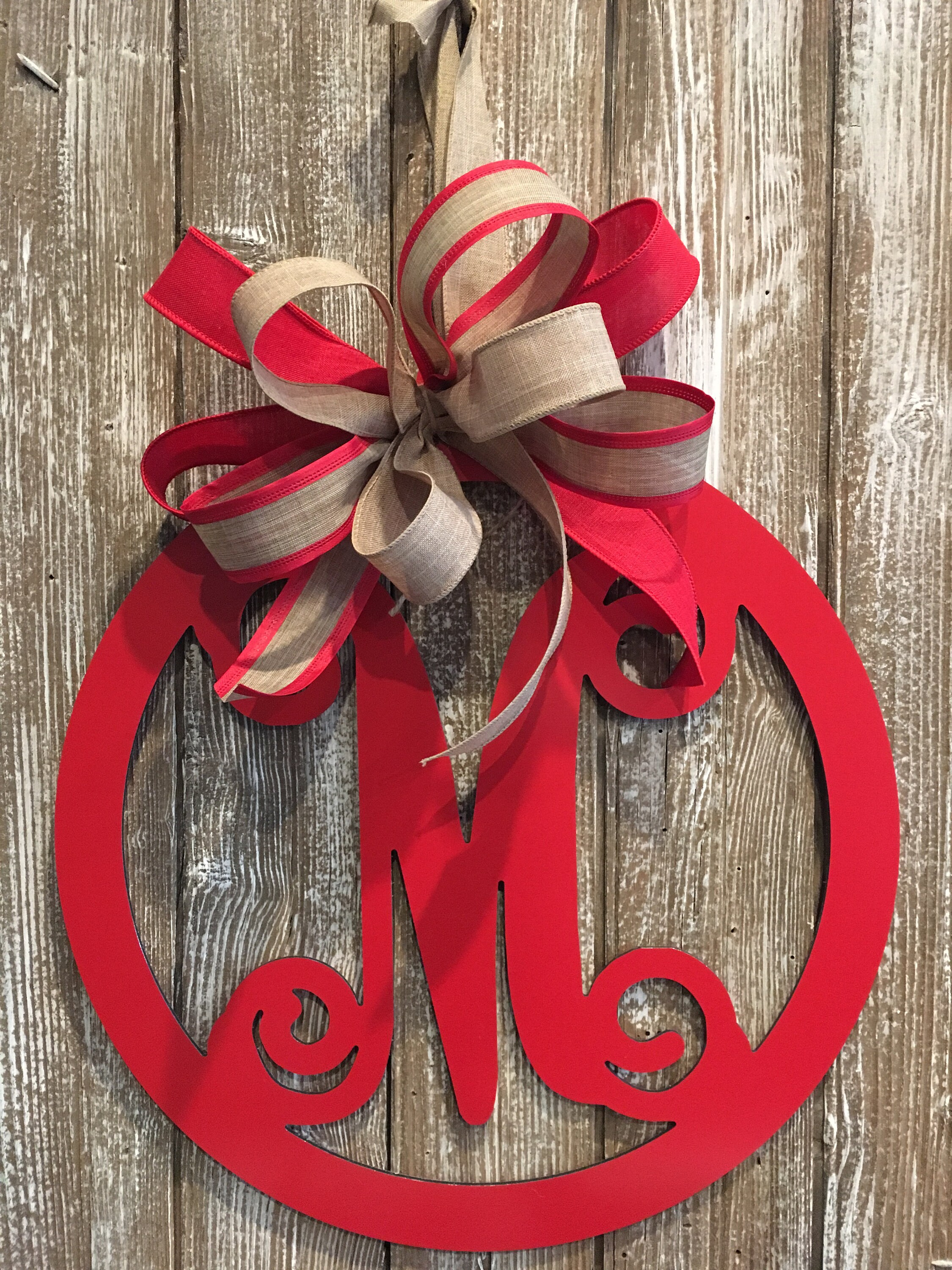 Initial Door Wreath 18 inch Metal ACM Monogram Porch Sign | Etsy