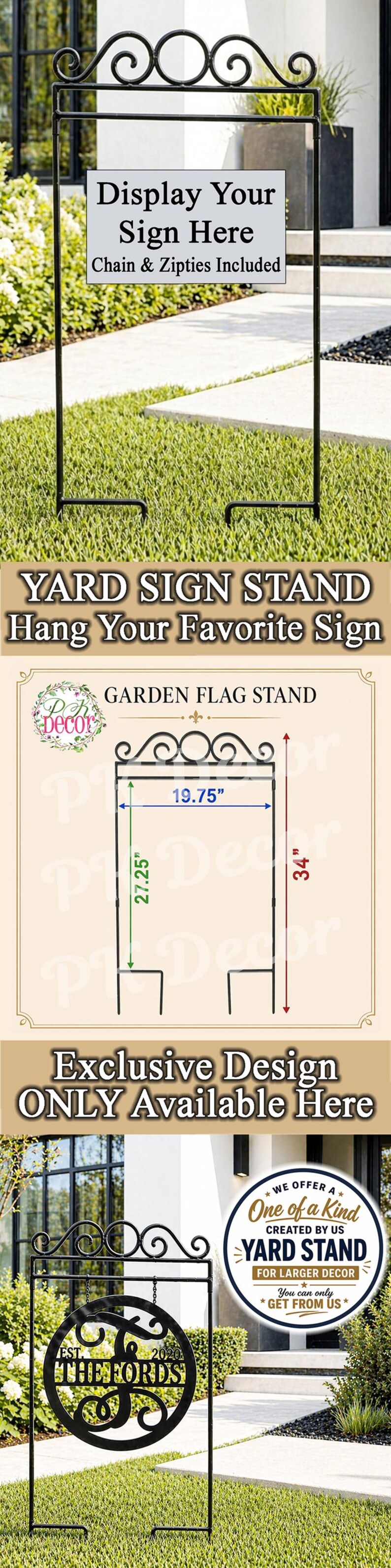 Yard Sign Holder Hanging Metal Stand Outdoor Display Garden Welcome ...