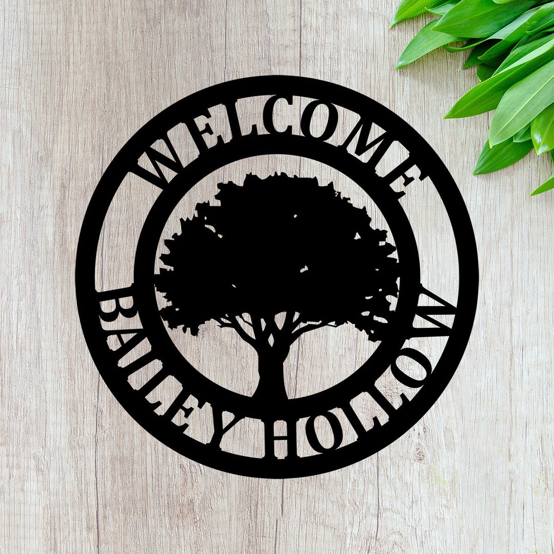 Personalized Metal ACM Oak Tree Sign - Last Name or Custom Text Door ...