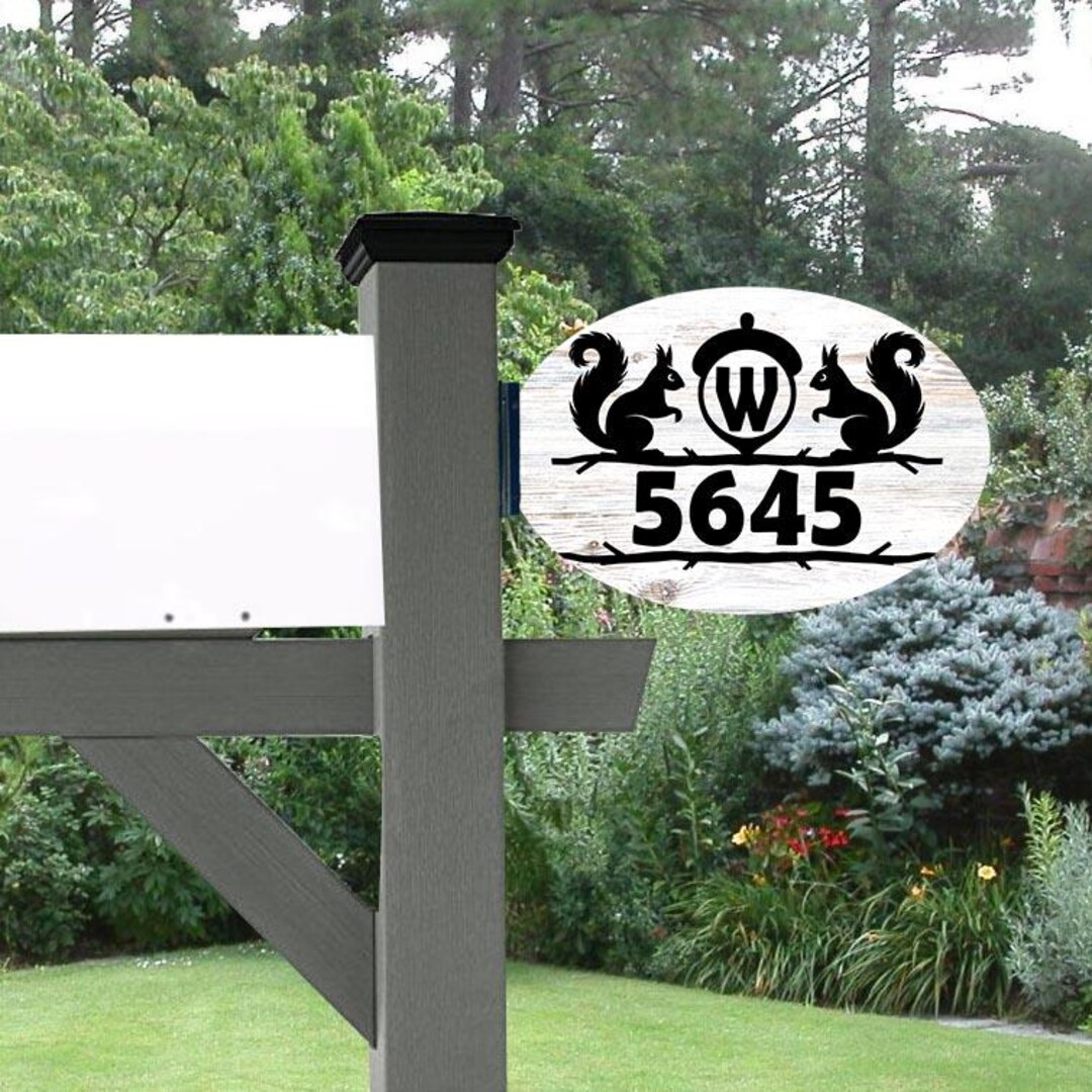 Squirrel Address Mailbox Sign - INCLUDES Bracket - Acorn House Number ...