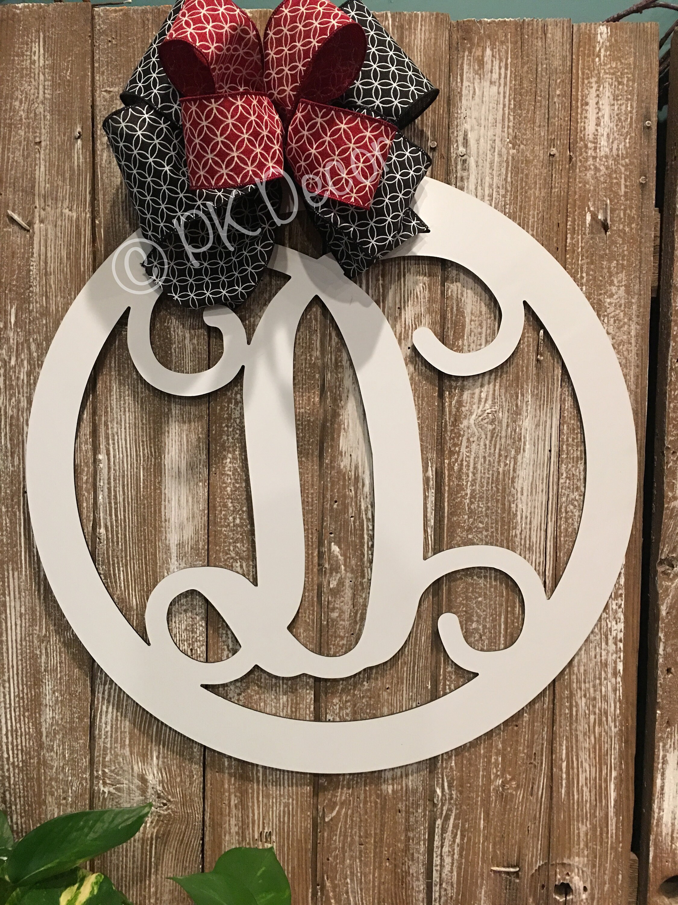 Initial Door Wreath 18 inch Metal ACM Monogram Porch Sign | Etsy