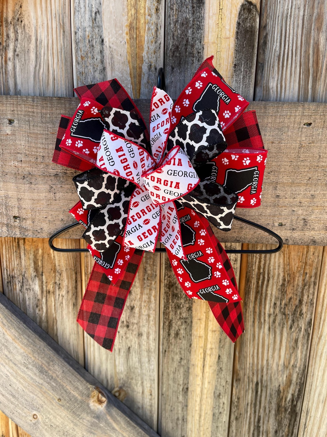 Georgia Bulldog Christmas Tree Topper Bow, UGA Christmas Ornament Bow ...