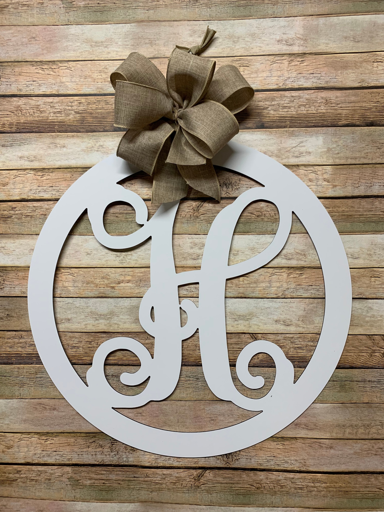 Initial Door Wreath 18 Inch Metal ACM Monogram Porch Sign - Etsy