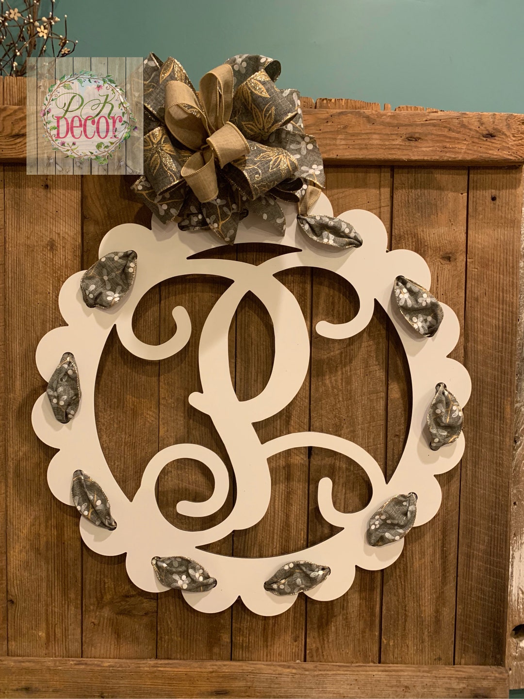 Multi Seasons Wreath for Front Door With Initial Monogram Custom Family ...