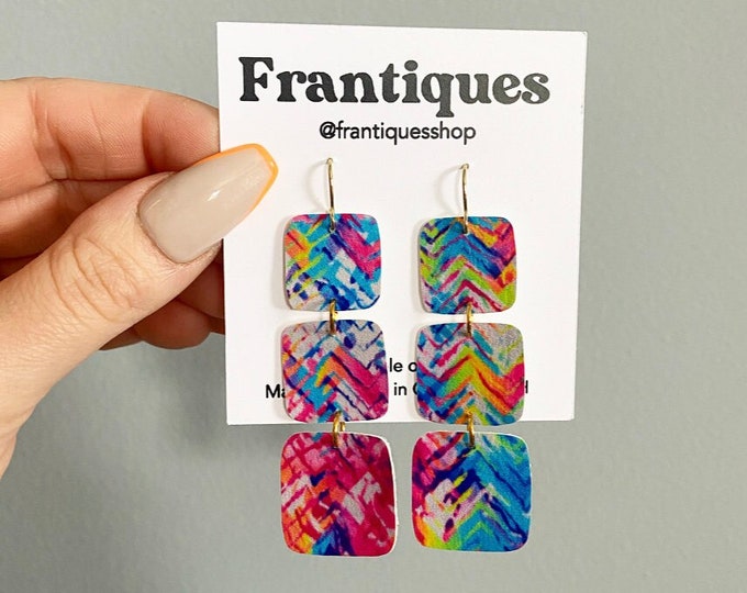 Handmade Bright Colorful Faux Leather Square Earrings, Lightweight ...