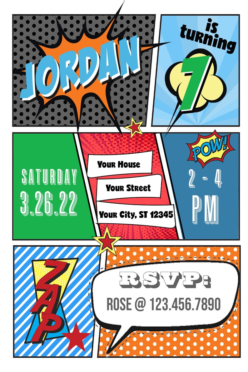 Superhero Birthday Invitation Comic Book Style Pop Art - Etsy