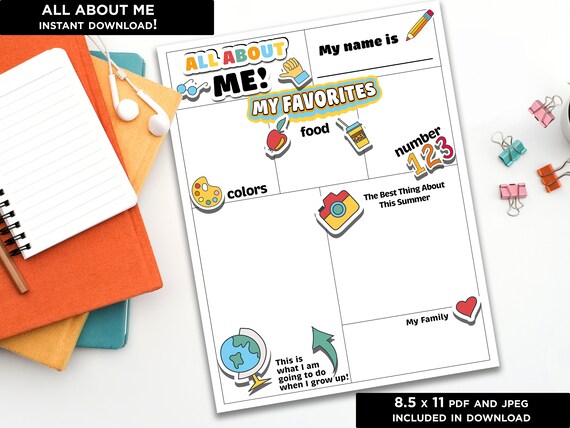 ALL ABOUT ME Printable-student Worksheet-all About Me - Etsy